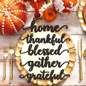 thanksgiving black wooden table word place setting 5pcs thankful grateful blessed gather home tablescape words laser cut wood plate letter sign farmhouse table signs decor holiday place cards dining