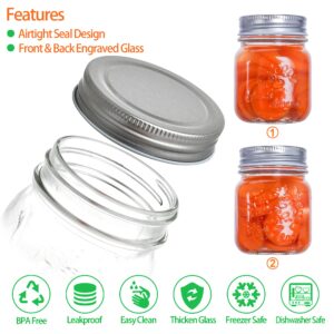 Small Mason Jars with Labels, 6 OZ Glass Jars with Metal Lids, Overnight Oats Jars , Regular Mouth Mason Bottle, Pint Canning Jars, Mini Glass Storage for Jelly, Candy, Jam, Honey, Pickle (20units)