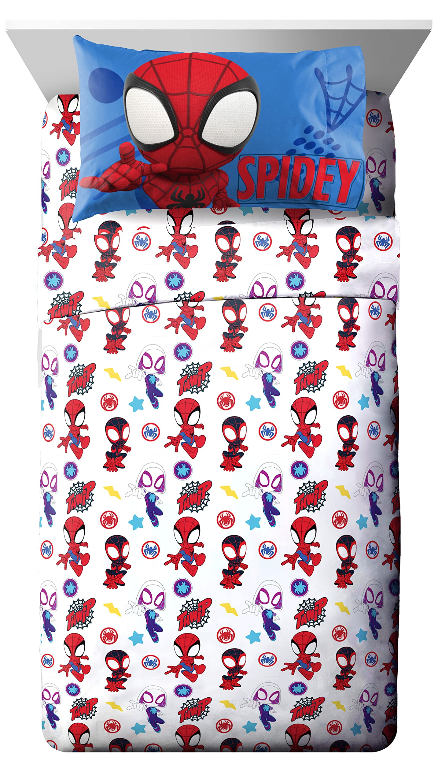 Jay Franco Marvel Spidey and His Amazing Friends Team Spidey 5 Piece Twin Size Bed Set - Includes Comforter & Sheet Set Bedding - Super Soft Fade Resistant Microfiber (Official Marvel Product)