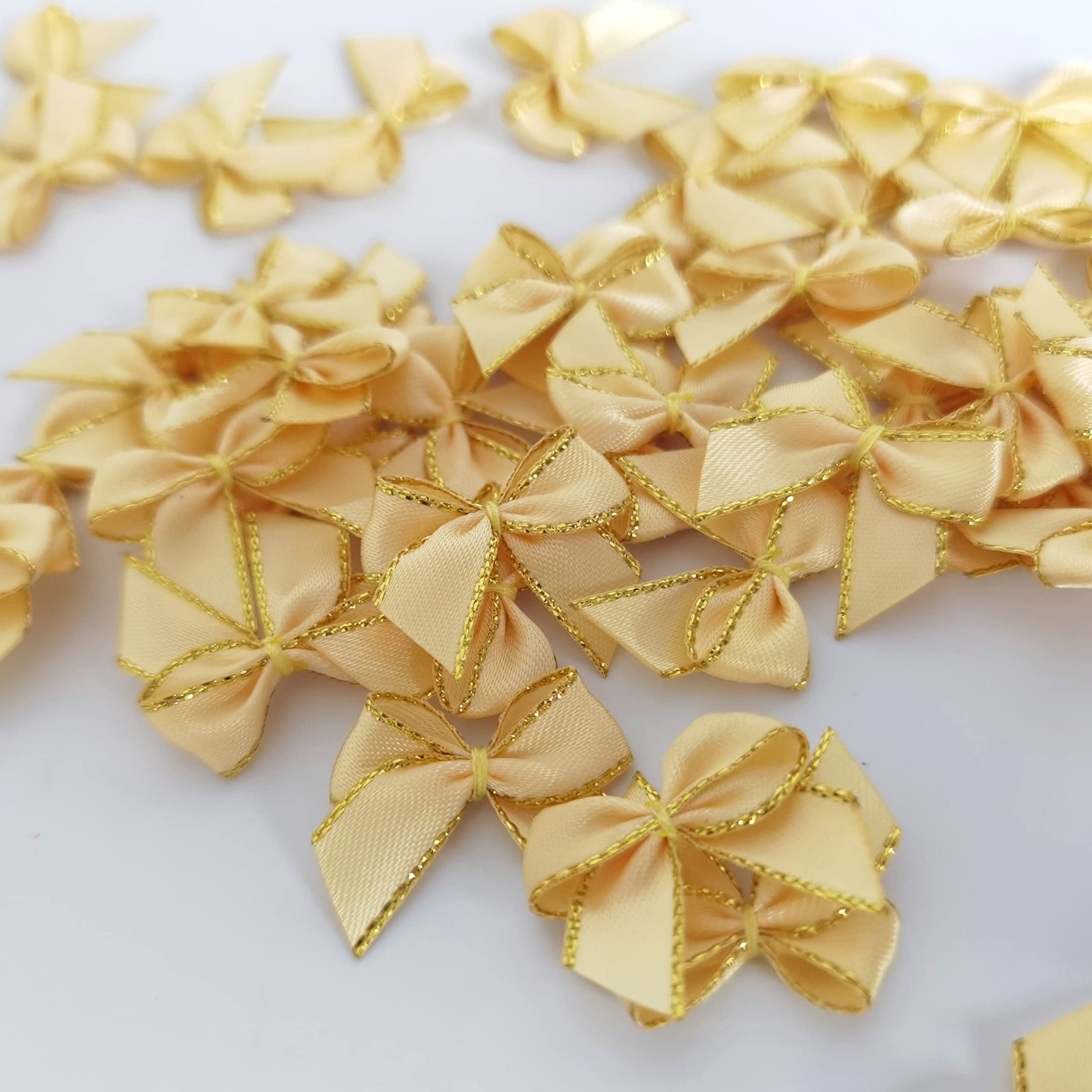 Micomon 50pcs 1.2-Inch Mini Ribbon Bows for Crafts Small Gold Edge Yellow Ribbon Bows Christmas Decoration Embalishement(Yellow)