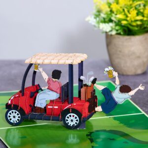 Golf Birthday Card | 3D Pop Up Golf Cart With Golfing Friend | Funny Retirement Cards for Boss, Coworker | Happy Birthday Cards for Men, Grandpa | Fathers Day Card for Husband, Dad, Golfers