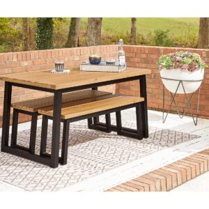 Signature Design by Ashley Town Wood Outdoor 3-Piece Patio Counter Table Set with 2 Benches, Brown & Black