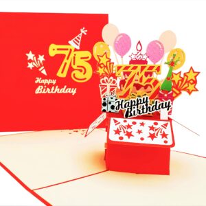 iGifts And Cards Happy 75th Red Birthday Party Box 3D Pop Up Greeting Card – Seventy-Five, Awesome, Balloons, Unique, Celebration, Feliz Cumpleaños, Fun, Mom, Dad