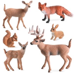 skylety 6 pieces woodland animals figures forest creatures figurines squirrel deer rabbit family figurines miniature toys cake toppers for birthday party baby shower christmas party