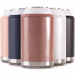 maars standard can cooler for beer & soda | stainless steel 12oz beverage sleeve, double wall vacuum insulated drink holder - rose gold glitter