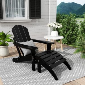 WestinTrends Outdoor Ottoman, Patio Adirondack Ottoman Foot Rest, All Weather Poly Lumber Folding Foot Stool for Adirondack Chair, Widely Used for Outside Porch Pool Lawn Backyard, Black