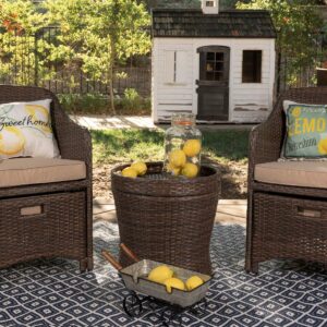 Barton 5 Piece Bistro Sofa Set w/Cushions 2 Chairs 2 Ottomans Multipurpose Outdoor Patio Wicker Rattan Furniture Space Saving