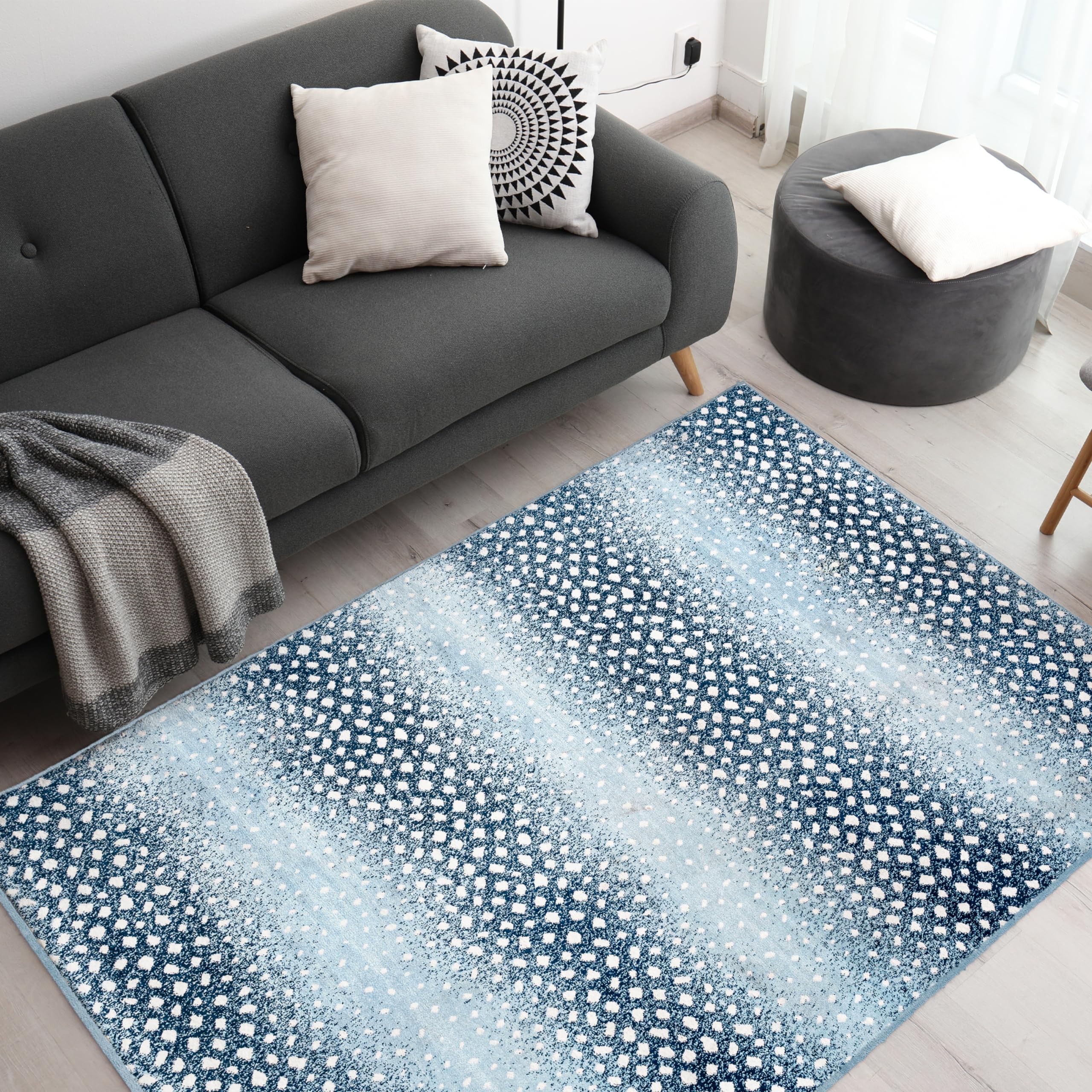 JONATHAN Y SAF100D-5 Antelope Modern Animal Indoor Area-Rug Casual Contemporary Striped Easy-Cleaning Bedroom Kitchen Living Room Non Shedding, 5 X 8, Blue/Cream