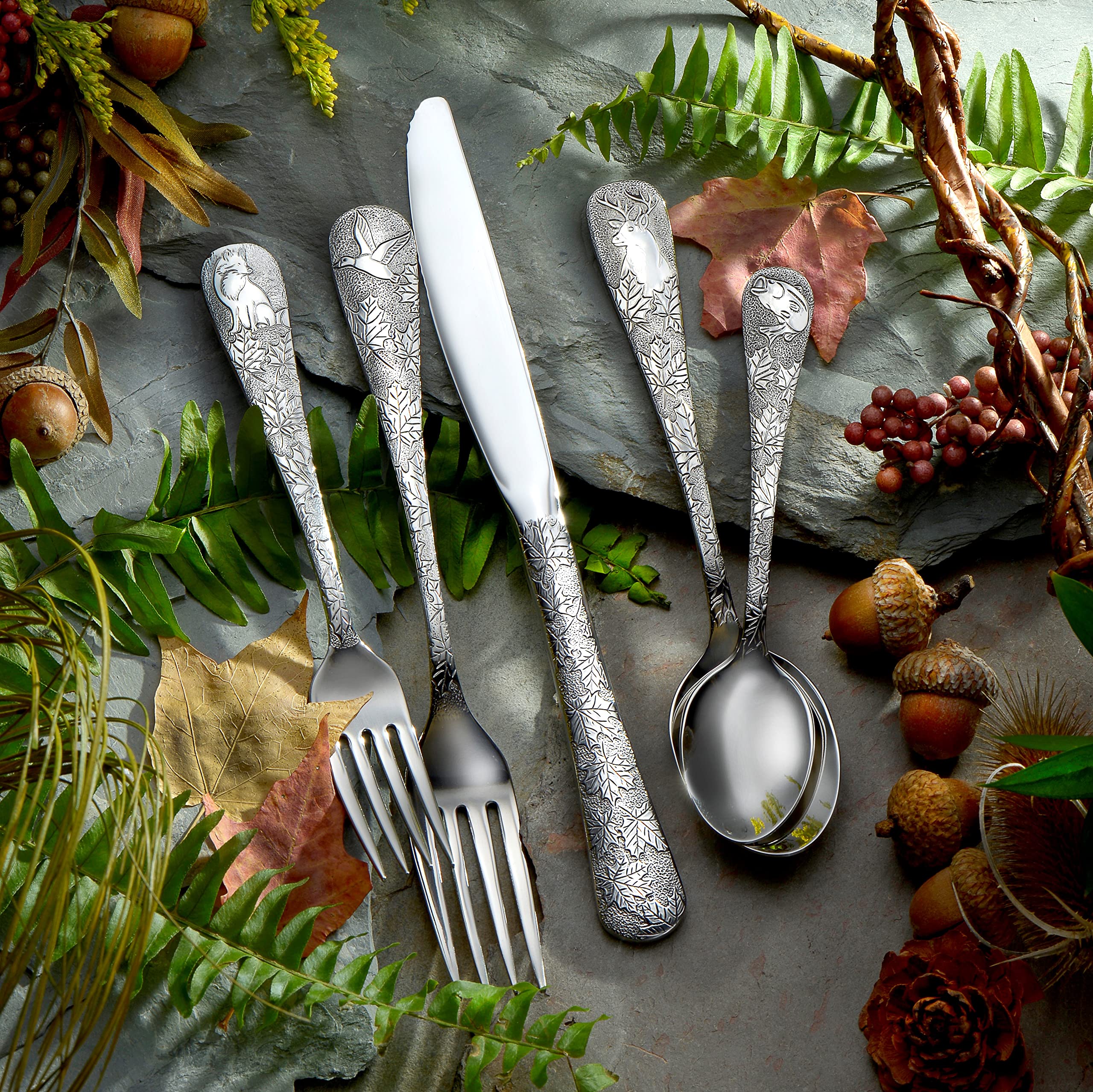 Liberty Tabletop American Outdoors 45 Piece Flatware set Service for Eight with Serving Set Made in the USA Silverware