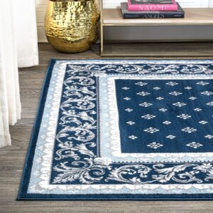 JONATHAN Y MDP504C-8 Acanthus French Border Indoor Area-Rug Bohemian Vintage Easy-Cleaning Bedroom Kitchen Living Room Non Shedding, 8 X 10, Navy/Blue