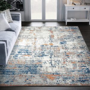 abani blue, grey & orange area rug, abstract vintage 4 by 6 foot rugs contemporary living room accent carpet