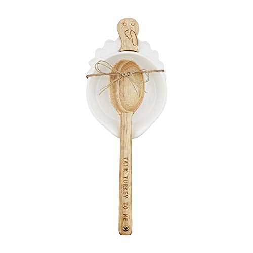 Mud Pie Circa Thanksgiving Turkey Spoon Rest, White, rest 7" x 5" | spoon 11"