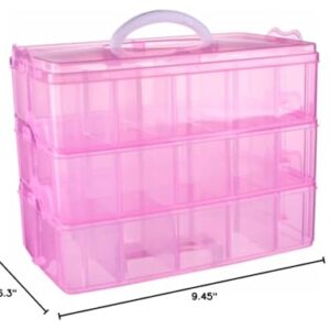 Washi Tape Box Organizer Storage Pink,Divider Closet Container,with 30 Adjustable Compartments,Clear,Masking Tape Desktop Tape DIY Sticker Roll Tape Cutter Holder Storage