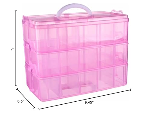 Washi Tape Box Organizer Storage Pink,Divider Closet Container,with 30 Adjustable Compartments,Clear,Masking Tape Desktop Tape DIY Sticker Roll Tape Cutter Holder Storage