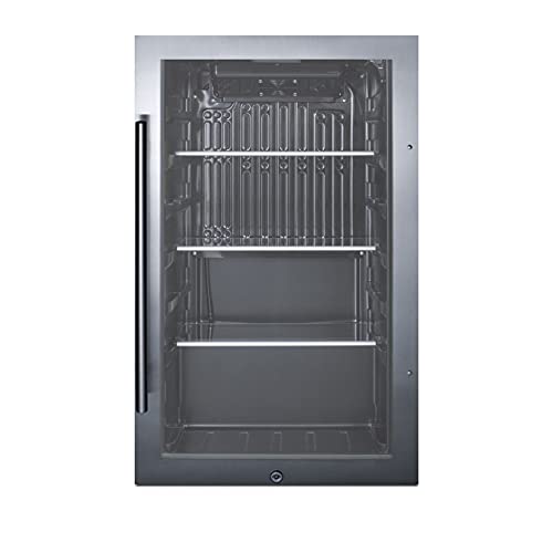 Summit Appliance SPR488BOS Commercially Approved Shallow Depth Indoor/Outdoor Beverage Cooler, Seamless Stainless Steel Door Trim, Glass Door, Black Interior, Front Lock, and Dial Thermostat