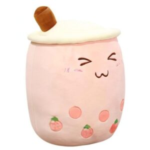 KEDE Cartoon Bubble Tea Plush Pillow,Plush Boba Tea Cup Toy Figurine Toy,Multiple Sizes Cute Bubble Tea Cup Shaped Pillow (C-2,9.4'')