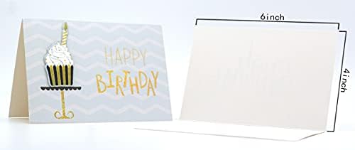 Bangtang happy birthday cards 6 design combinations 12 pieces of of happy birthday cards, happy birthday cake gold foil bulk birthday card combination (with self-adhesive envelope).