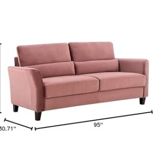 Container Furniture Direct Stoughton Mid Century Modern Upholstered Sloped Arms Living Room, Sofa, Natural Pink