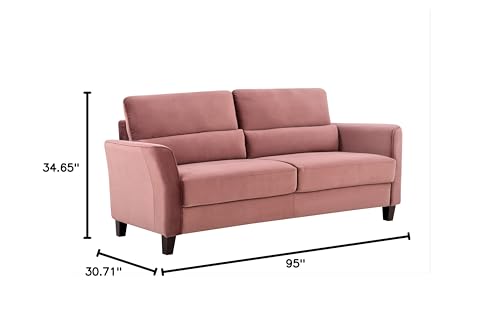 Container Furniture Direct Stoughton Mid Century Modern Upholstered Sloped Arms Living Room, Sofa, Natural Pink