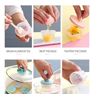 4 Pcs/Set Cute Egg Boiler Plastic Egg Poacher Set Kitchen Egg Cooker Tools Egg Mold Form with Lid Brush Pancake Maker