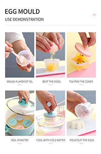 4 Pcs/Set Cute Egg Boiler Plastic Egg Poacher Set Kitchen Egg Cooker Tools Egg Mold Form with Lid Brush Pancake Maker