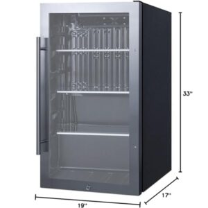 Summit Appliance SPR488BOS Commercially Approved Shallow Depth Indoor/Outdoor Beverage Cooler, Seamless Stainless Steel Door Trim, Glass Door, Black Interior, Front Lock, and Dial Thermostat