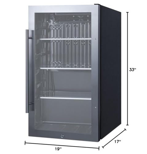 Summit Appliance SPR488BOS Commercially Approved Shallow Depth Indoor/Outdoor Beverage Cooler, Seamless Stainless Steel Door Trim, Glass Door, Black Interior, Front Lock, and Dial Thermostat