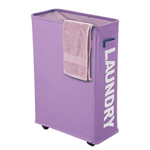 ihomagic 40l laundry hamper collapsible fabric for hotel, freestanding flexible laundry sorter on wheels - slim storage bag, decorative laundry baskets for books, sundries storage (purple)