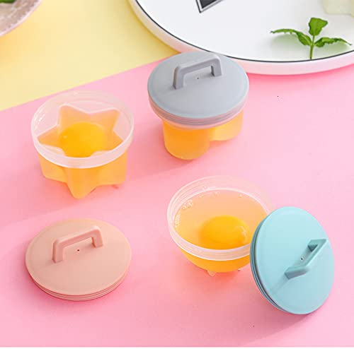 4 Pcs/Set Cute Egg Boiler Plastic Egg Poacher Set Kitchen Egg Cooker Tools Egg Mold Form with Lid Brush Pancake Maker