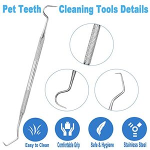 QeeHeng 8 Pack Dog Teeth Cleaning Tools Plaque Remover, Dog Tooth Brushing Kit Include 3 Different Stainless Steel Dog Tooth Scraper and 2 Dog Toothbrush and 3 Dog Finger Toothbrush