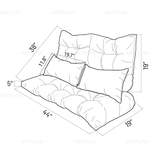 ARTPLAN Outdoor Cushions Loveseat All Weather Chair Cushions Bench Cushions Set of 5 Wicker Tufted Pillow for Patio Furniture