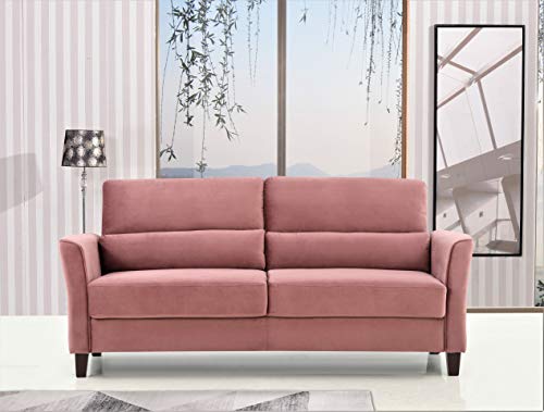 Container Furniture Direct Stoughton Mid Century Modern Upholstered Sloped Arms Living Room, Sofa, Natural Pink