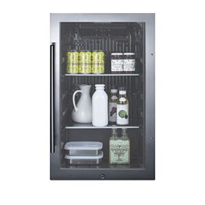 Summit Appliance SPR488BOS Commercially Approved Shallow Depth Indoor/Outdoor Beverage Cooler, Seamless Stainless Steel Door Trim, Glass Door, Black Interior, Front Lock, and Dial Thermostat