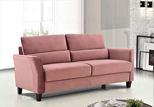 Container Furniture Direct Stoughton Mid Century Modern Upholstered Sloped Arms Living Room, Sofa, Natural Pink