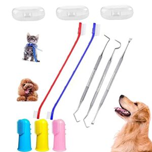 qeeheng 8 pack dog teeth cleaning tools plaque remover, dog tooth brushing kit include 3 different stainless steel dog tooth scraper and 2 dog toothbrush and 3 dog finger toothbrush