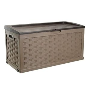 starplast sit-on rattan style storage box: 88 gallon outdoor plastic bin, weather & water resistant, 45.7 x 22.8 x 22 inches, 2 color options 56-811