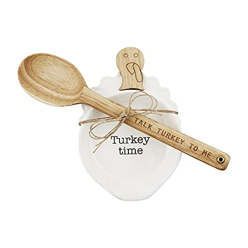 Mud Pie Circa Thanksgiving Turkey Spoon Rest, White, rest 7" x 5" | spoon 11"