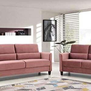 Container Furniture Direct Stoughton Mid Century Modern Upholstered Sloped Arms Living Room, Sofa, Natural Pink