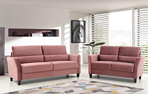 Container Furniture Direct Stoughton Mid Century Modern Upholstered Sloped Arms Living Room, Sofa, Natural Pink