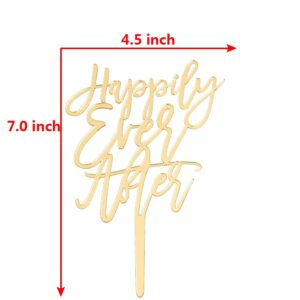 Happily Ever After Cake Topper Wedding Engagement Bridal Shower Bachelorette Anniversary Party Decorations Mirror Gold