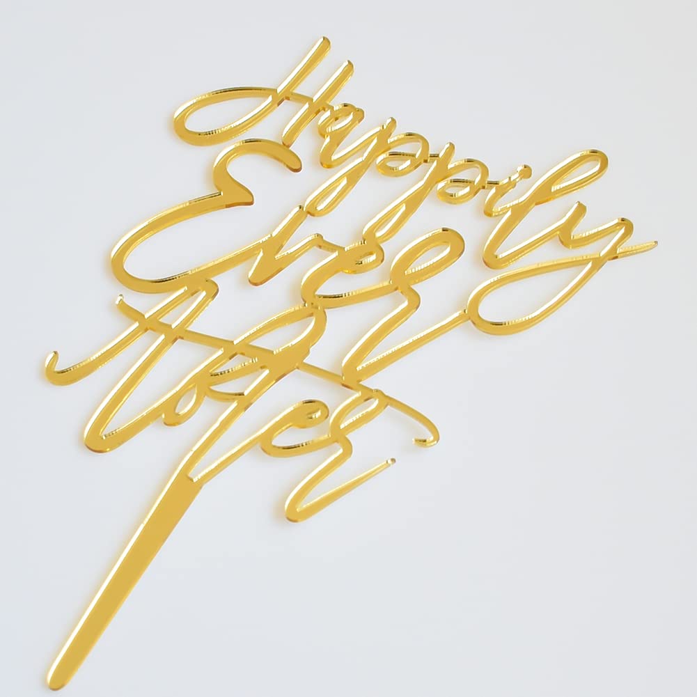 Happily Ever After Cake Topper Wedding Engagement Bridal Shower Bachelorette Anniversary Party Decorations Mirror Gold