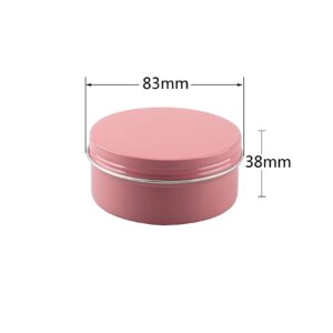 DLIBUY 24 Pcs 150ml 150g Empty Round Pink Aluminum Tin Jars with Screw Lids Cosmetics Lip Balm Containers Pots for DIY Candle Salve Powder Crafts Storage Cans 3x Alu Spoon, 24x Ø 70cm Labels