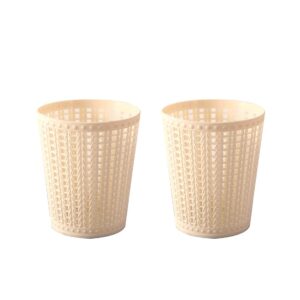 hoirix 2pack mini wastebasket round plastic small desktop trash can garbage bin for bathrooms,kitchens, home offices (color : beige, size : 2pack)