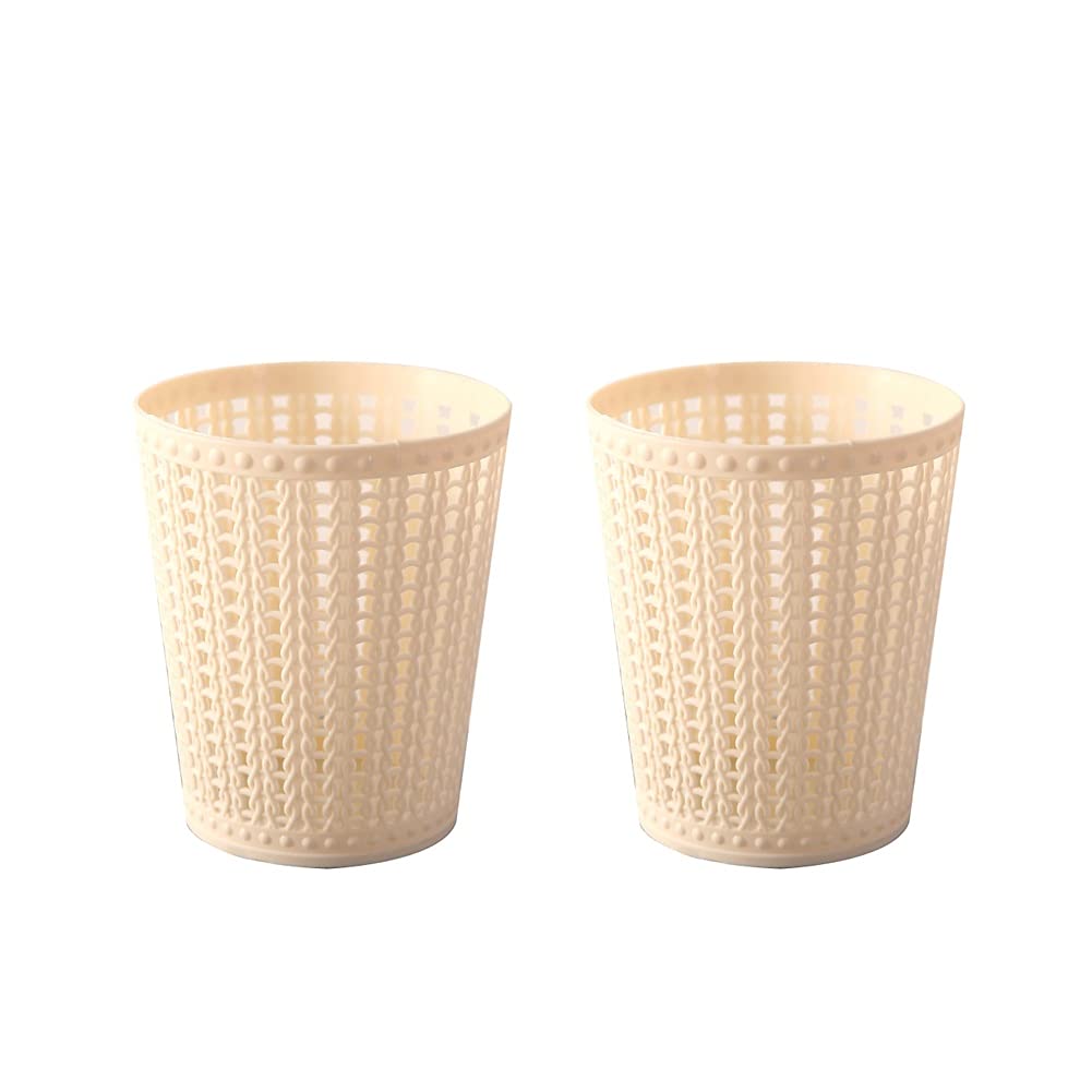 HOIRIX 2Pack Mini Wastebasket Round Plastic Small Desktop Trash Can Garbage Bin for Bathrooms,Kitchens, Home Offices (Color : Beige, Size : 2Pack)