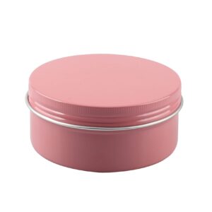 DLIBUY 24 Pcs 150ml 150g Empty Round Pink Aluminum Tin Jars with Screw Lids Cosmetics Lip Balm Containers Pots for DIY Candle Salve Powder Crafts Storage Cans 3x Alu Spoon, 24x Ø 70cm Labels