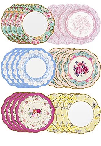 Talking Tables Pretty Floral Paper Plates | Mother's Day Afternoon Tea Party Decorations Truly Scrumptious Disposable Dishes for Birthday Baby Shower, Bridal Wedding, Made UK, Pretty, Pack of 24