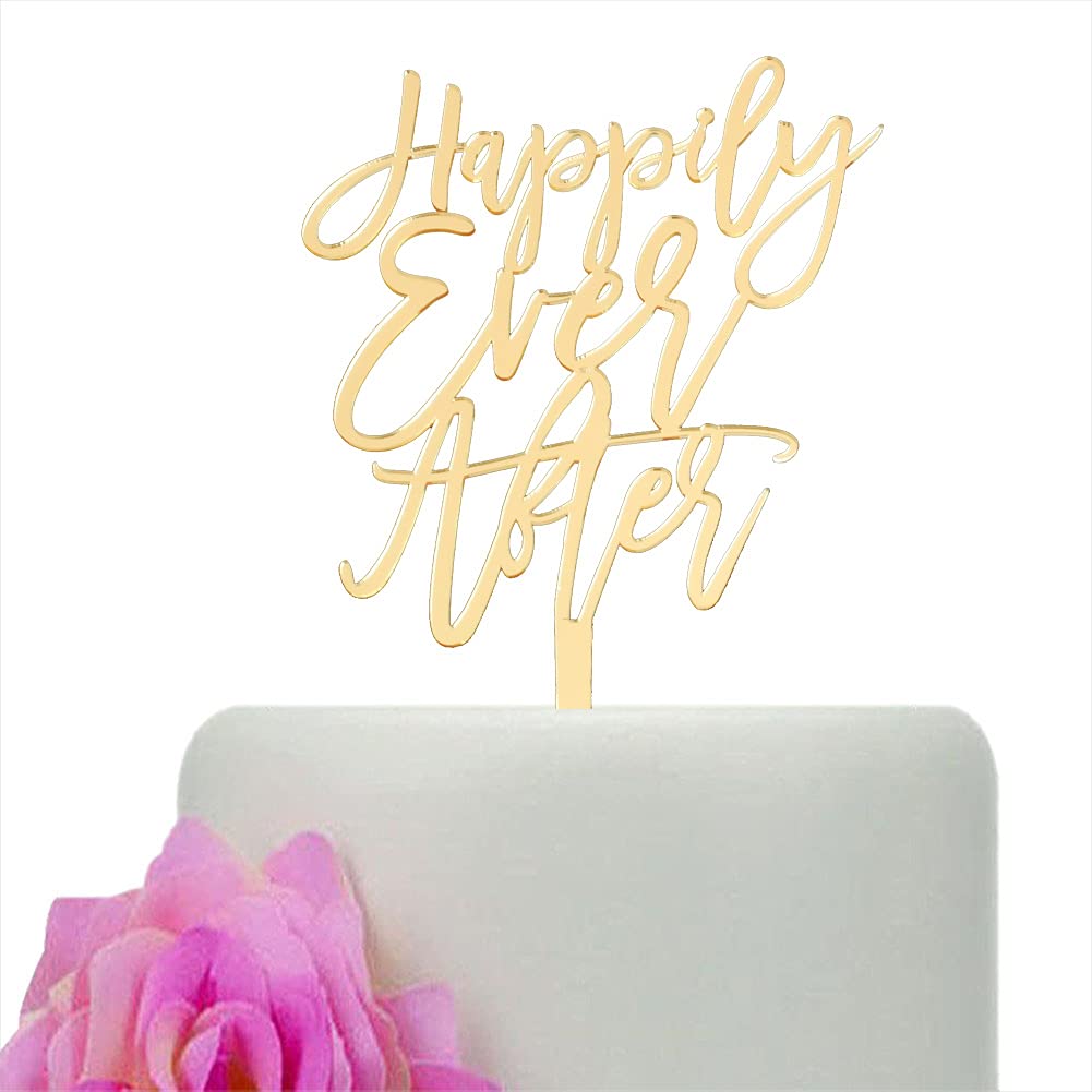 Happily Ever After Cake Topper Wedding Engagement Bridal Shower Bachelorette Anniversary Party Decorations Mirror Gold