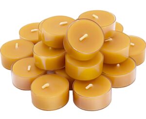 natural beeswax tea candles, deybby 20 pack handmade beeswax candles, clear cup, great for home decoration