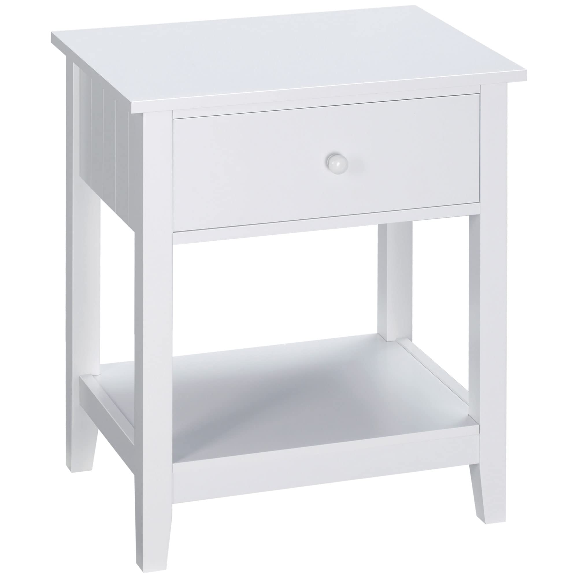 HOMCOM End Table, 2-Tier Side Table with Drawer and Storage Shelf, Modern Side Table for Living Room, White