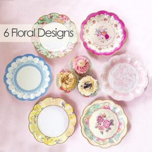 Talking Tables Pretty Floral Paper Plates | Mother's Day Afternoon Tea Party Decorations Truly Scrumptious Disposable Dishes for Birthday Baby Shower, Bridal Wedding, Made UK, Pretty, Pack of 24